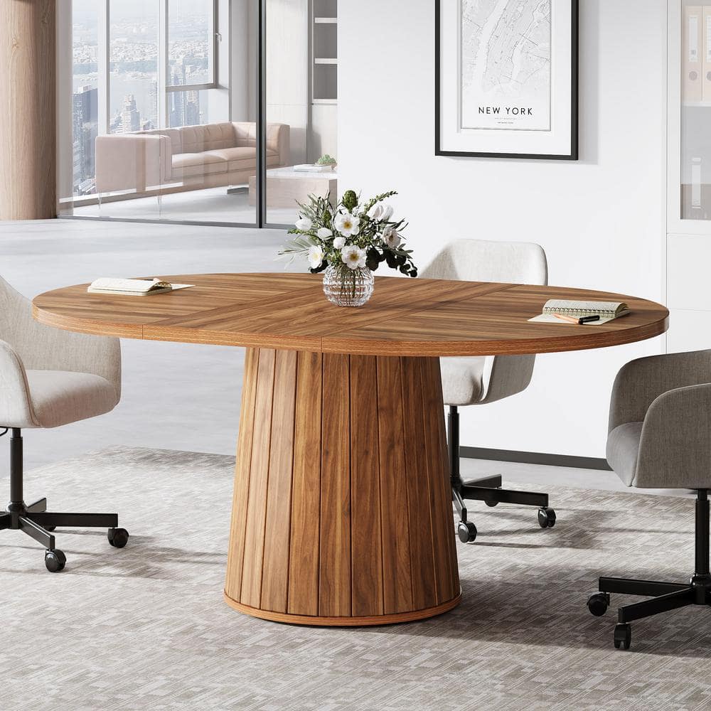 BYBLIGHT Capen 55 in. Oval Brown Wood Conference Table Meeting Room ...