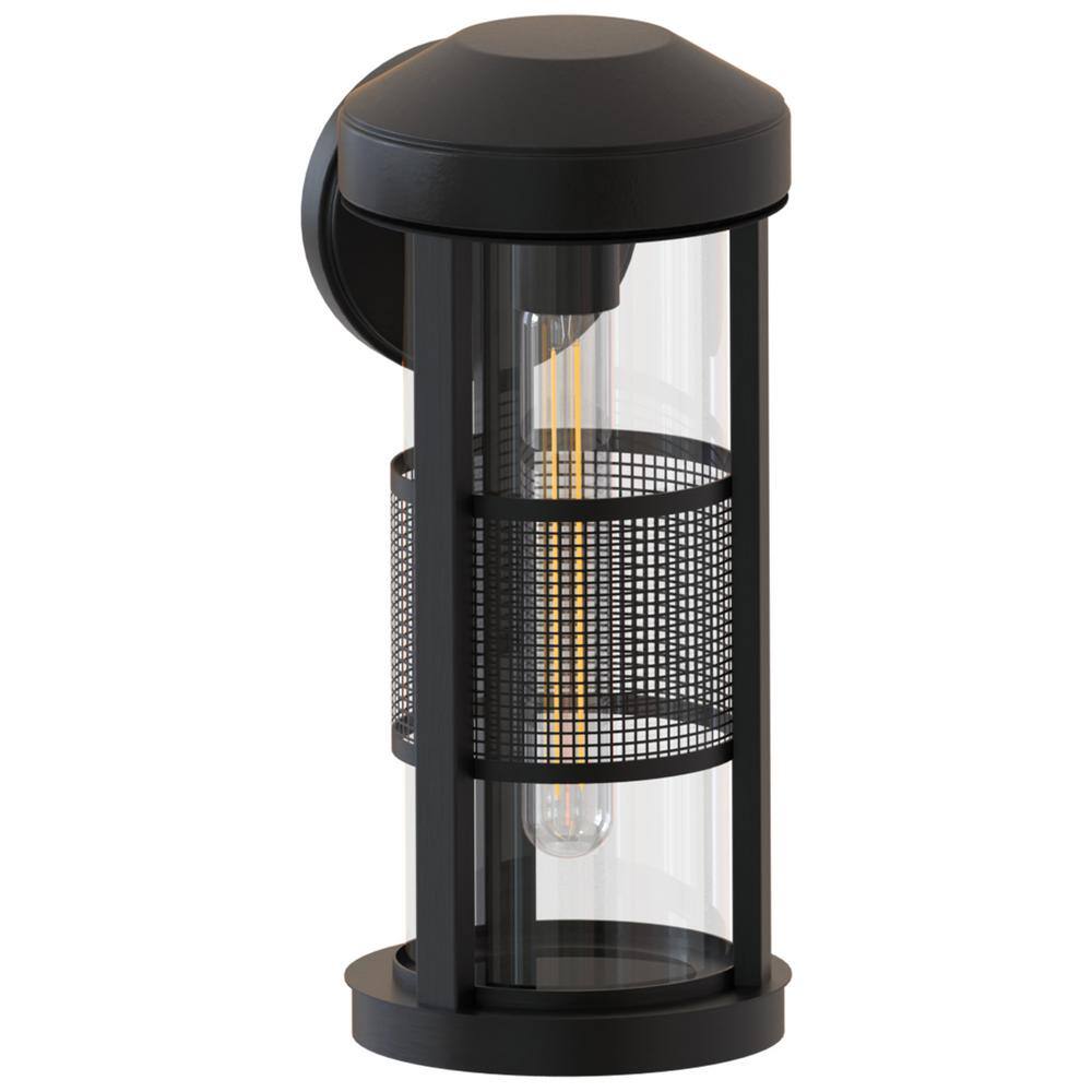 AMBIATE Erma 15 in. Black Outdoor Hardwired Cylinder Sconce with No ...