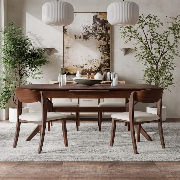 Furniture of America Shelun IV 5-Piece Rectangle Rich Walnut Wood Top ...