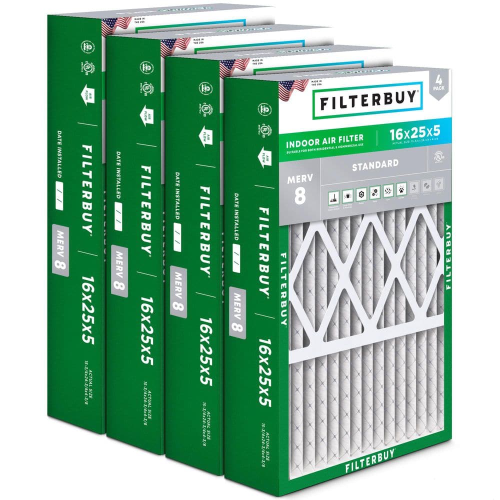 Filterbuy 16 in. x 25 in. x 5 in. MERV 8 (FPR 5) Dust Defense Pleated ...