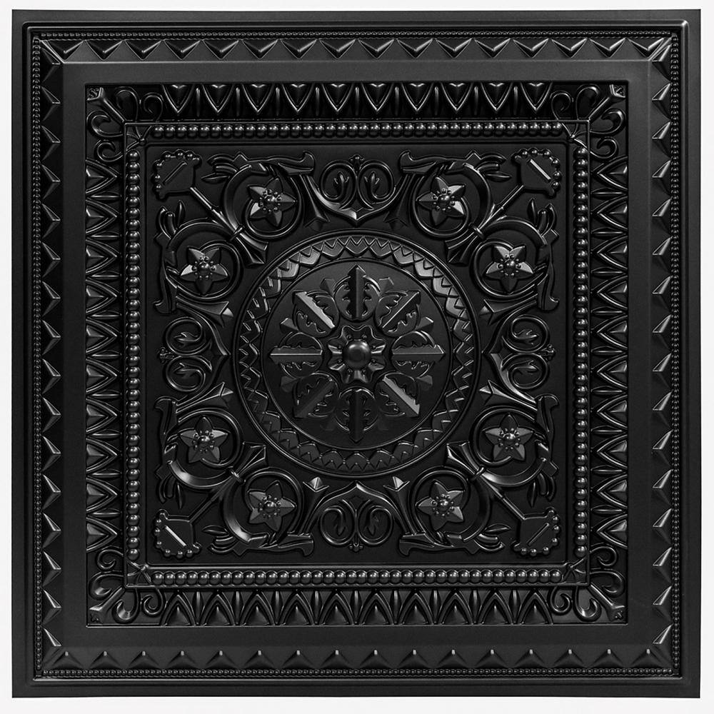 Art3dwallpanels Black 2 ft. x 2 ft. Decorative Spanish Floral Design ...