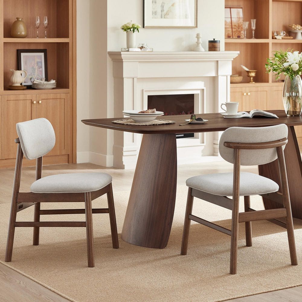 Spruce & Spring Vail Cream/Walnut Fabric Modern Upholstered Dining ...