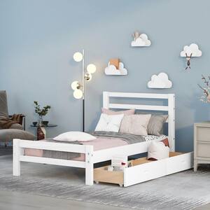 URTR 76 in. W White Twin Bed Frame, Wood Twin Platform Bed Frame with ...