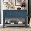 URTR 46 in. Antique Navy Rectangle Wood Console Sofa Table Buffet ...