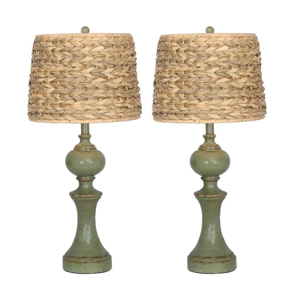 Pia Ricco 19.5 in. Distressed Green Resin Table Lamp Set and with Sea ...