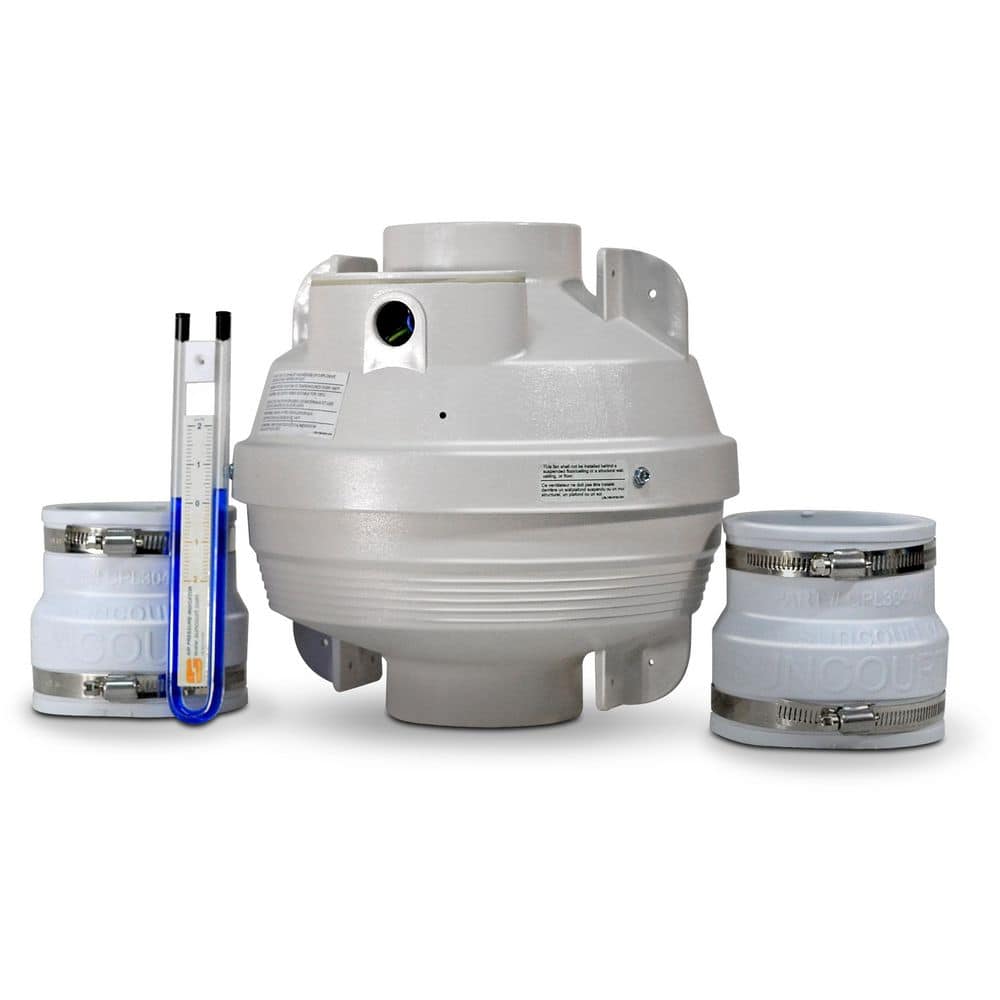 Suncourt Radon Mitigation Fan Kit 4 in. Fan with 4 in. to 3 in ...