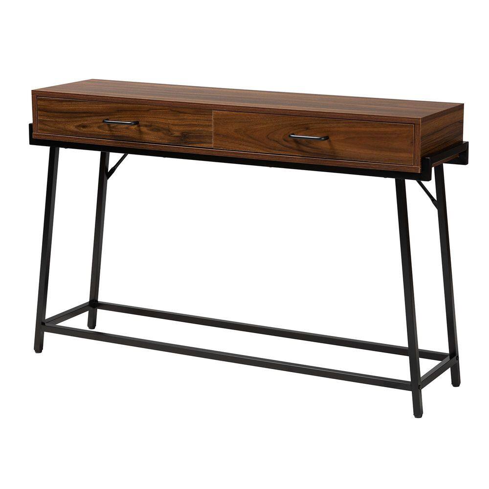 Baxton Studio Eivor 47.2 in. Walnut Brown and Black Rectangle Wood Top ...