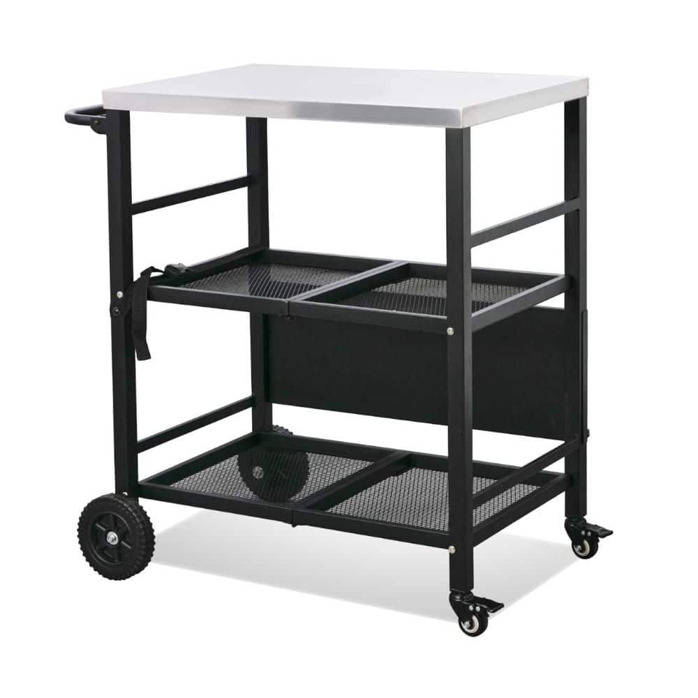 Karl home 4-Wheel Foldable BBQ Cart Grill Station with Stainless Steel ...