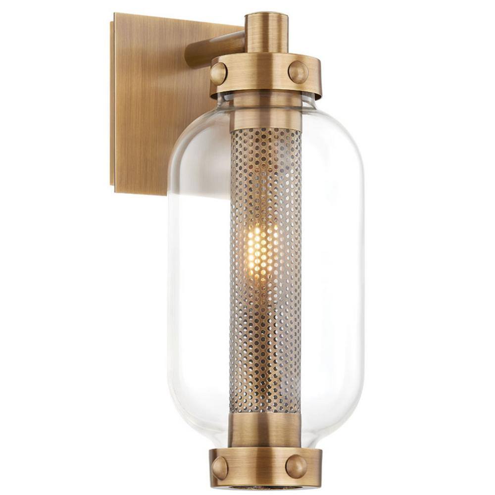 Troy Lighting Atwater 5.25 in. 1-Light Patina Brass Outdoor Lantern Wall Sconce with Clear Glass ...