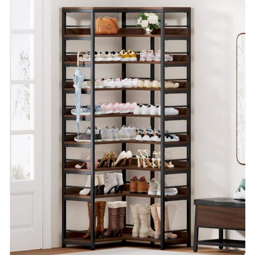 BYBLIGHT Lauren Rustic Brown 79 in. H Shoe Storage Cabinet, 9-Tier ...