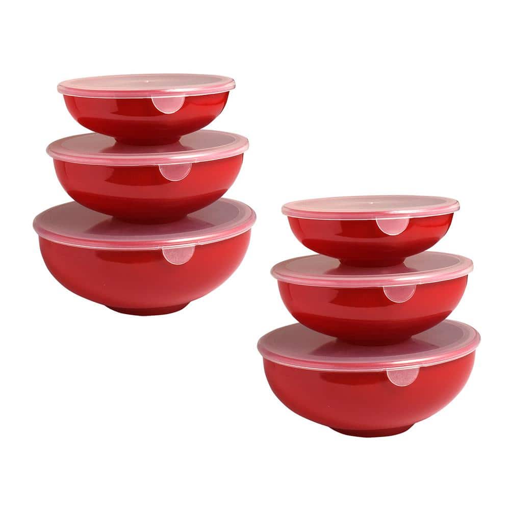 Hutzler 3 Red Small Melamine Nesting Prep Bowls with Lids (2-Pack) 3580 ...