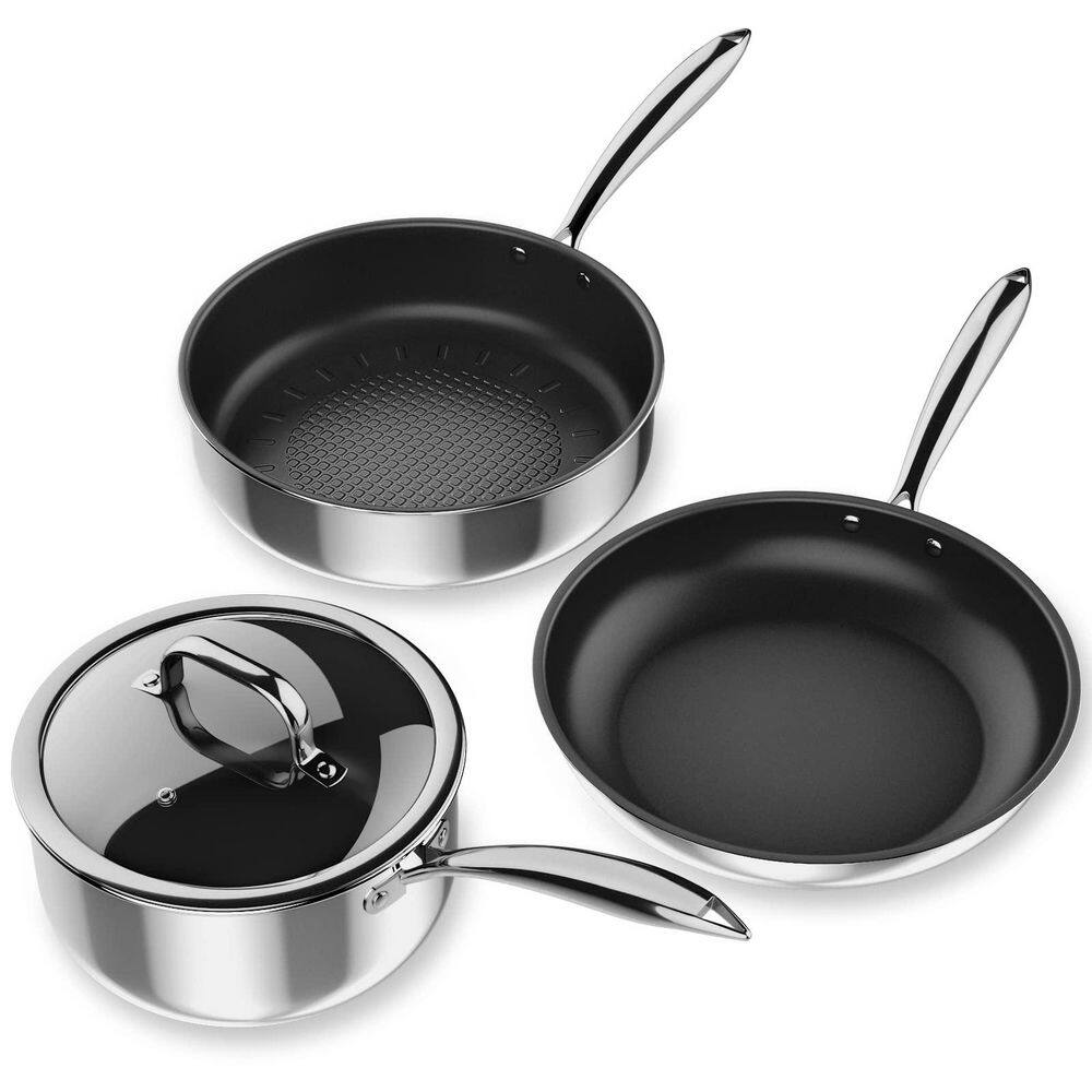 Stainless Steel Cookware Set, 4-Piece Stock Pot with Lid, 3 qt Capacity ...