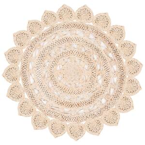 SAFAVIEH Natural Fiber Beige 4 ft. x 4 ft. Woven Floral Round Area Rug ...