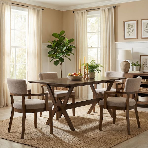 CHRISTOPHER KNIGHT HOME Tamara 5-Piece Khaki, Walnut Wood Top Dining ...