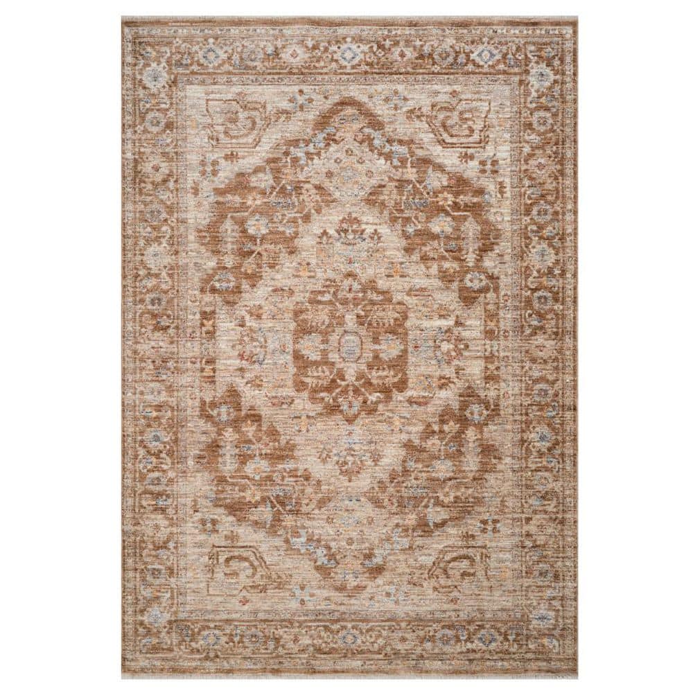 HomeRoots 4 ft. x 5 ft. Ivory, Dark Blue Medallion Washable Area Rug ...