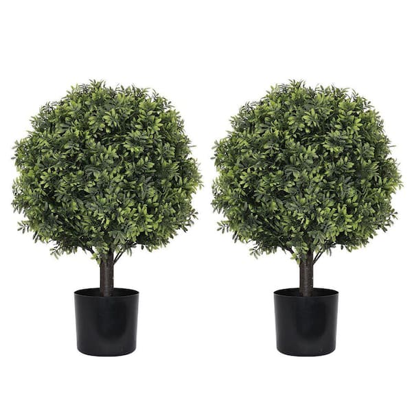 JUJABU 2 ft. Artificial Boxwood Ball Trees in Pot, 2-Pieces/Set Lol.107 ...