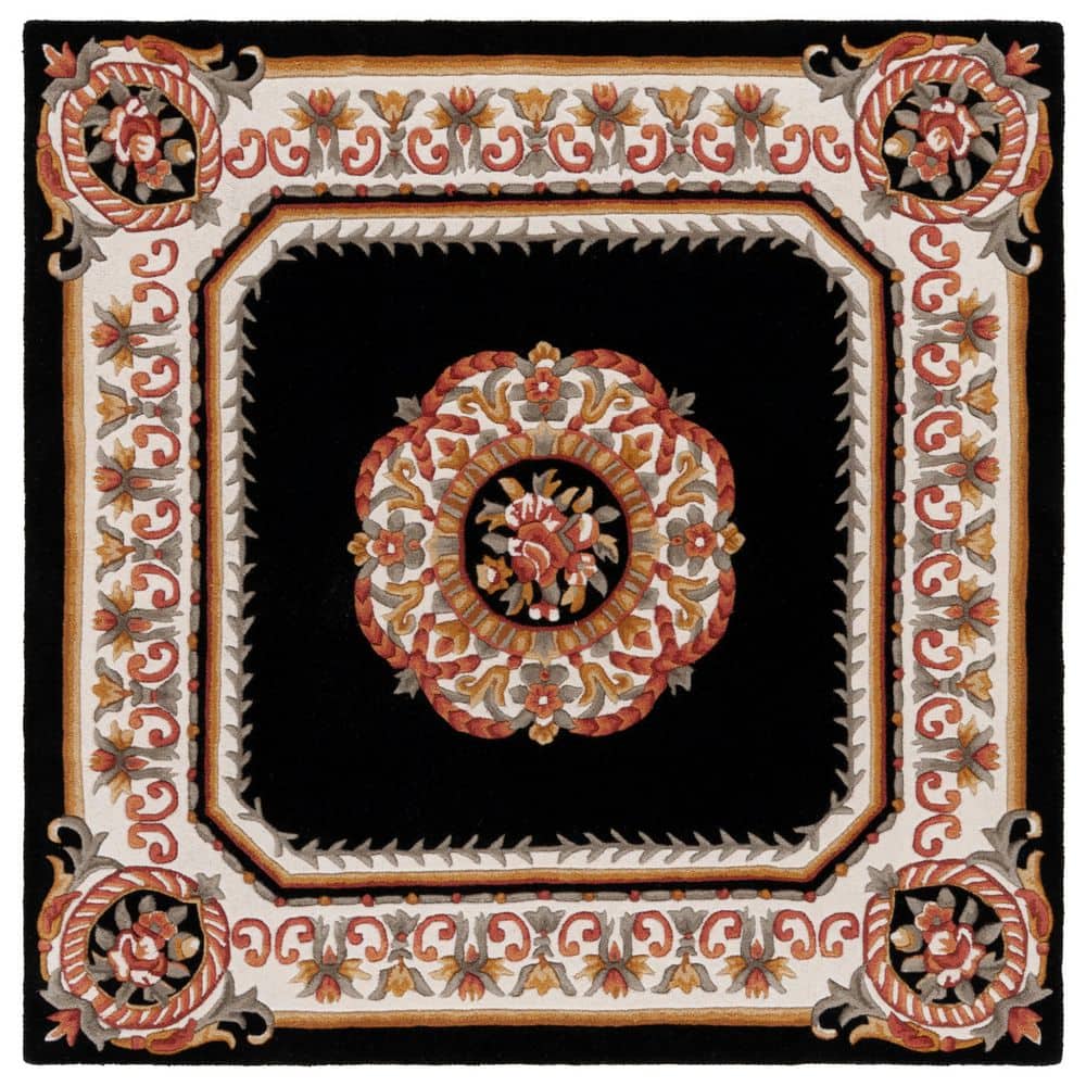 SAFAVIEH Naples 6 ft. x 6 ft. Black/Ivory Ornate Medallion Square Area ...