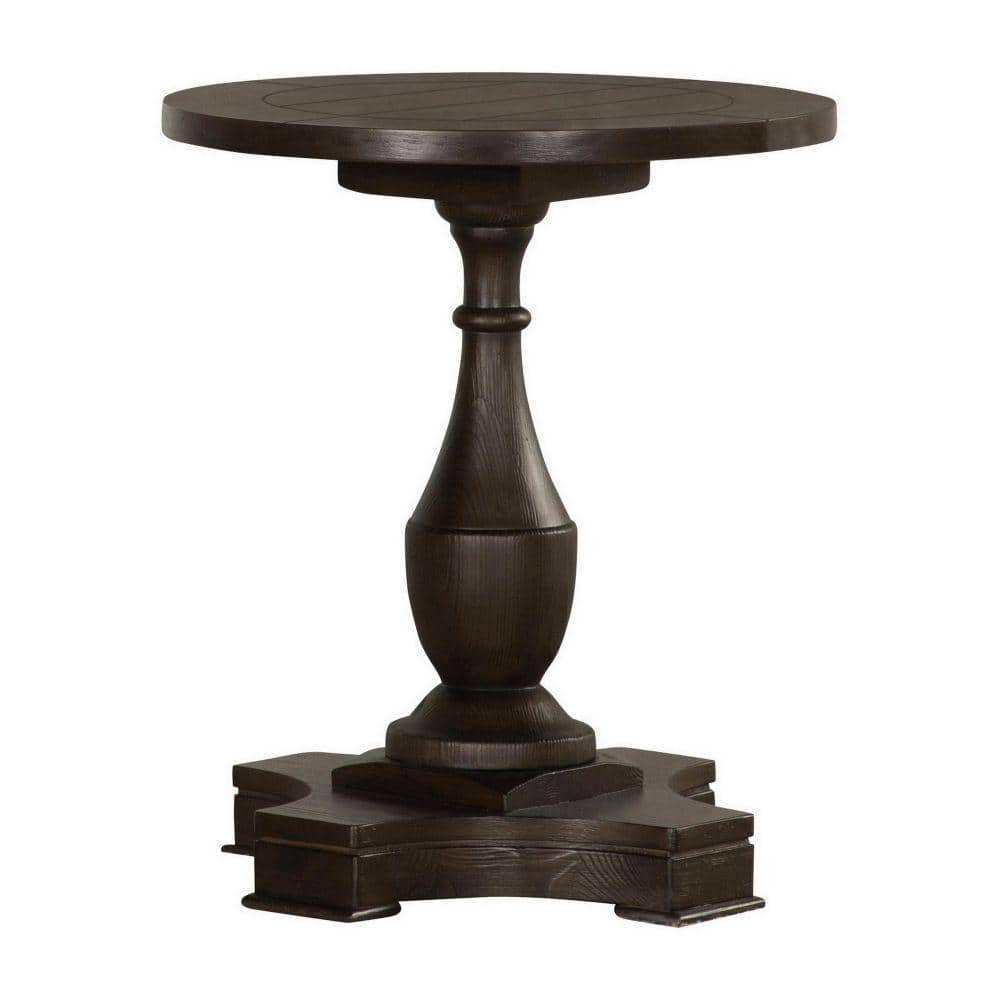 Benjara 20 in. Brown Round Wood End Table with Turned Pedestal Base ...