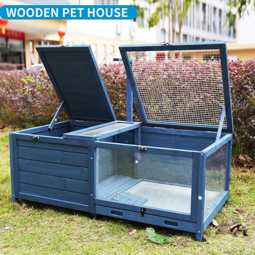 Tunearary 40.2 in. Outdoor Wooden Reptile Cage Turtle Cage with Light ...
