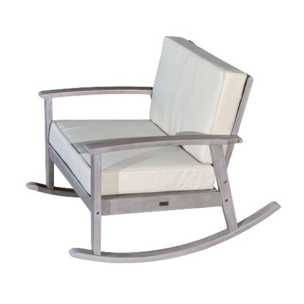 ITOPFOX Silver Gray Eucalyptus Solid Wood Outdoor Rocking Chair with ...