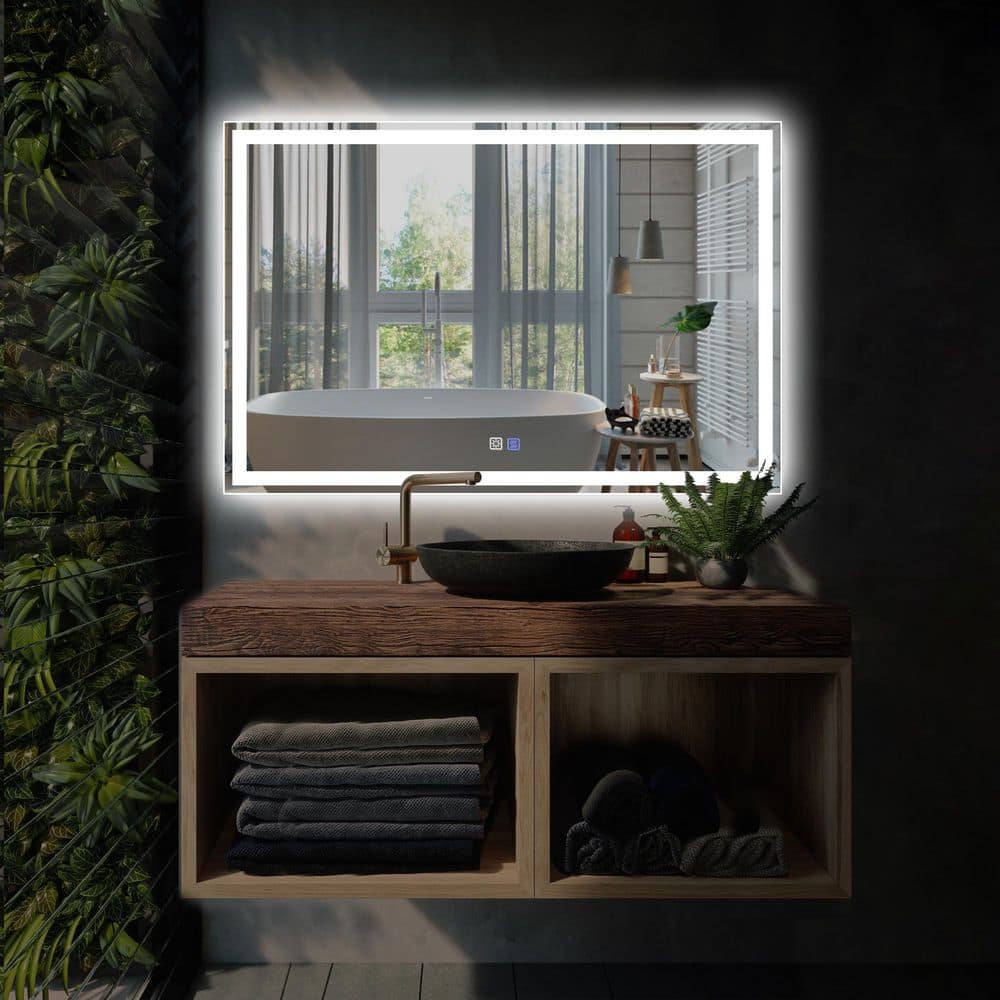 48 in. W x 32 in. H Rectangular Frameless Anti-Fog Wall Bathroom Vanity ...