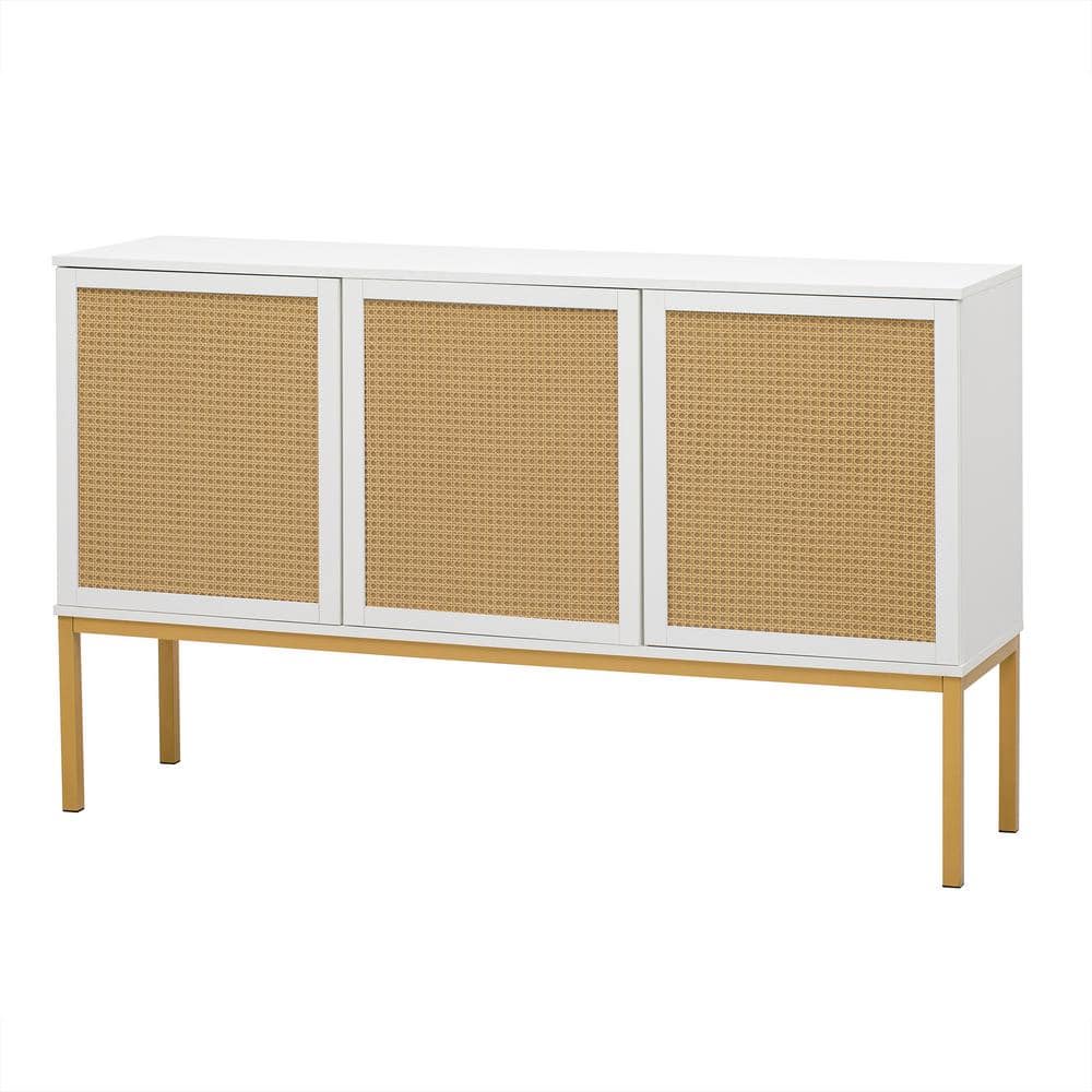 Nestfair White Wood 54 in. W Sideboard with Rattan Door and Rebound ...