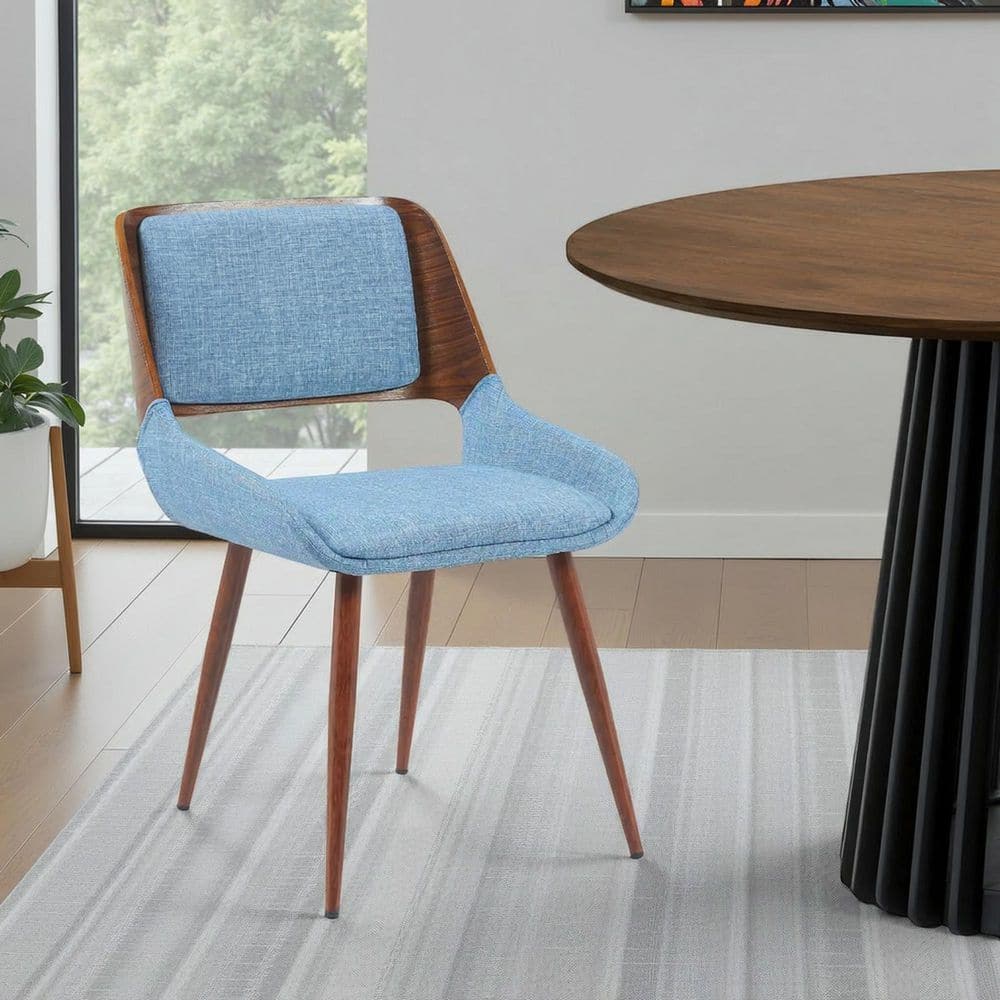Armen Living Panda Light Blue/Walnut Upholstered Dining Chair ...