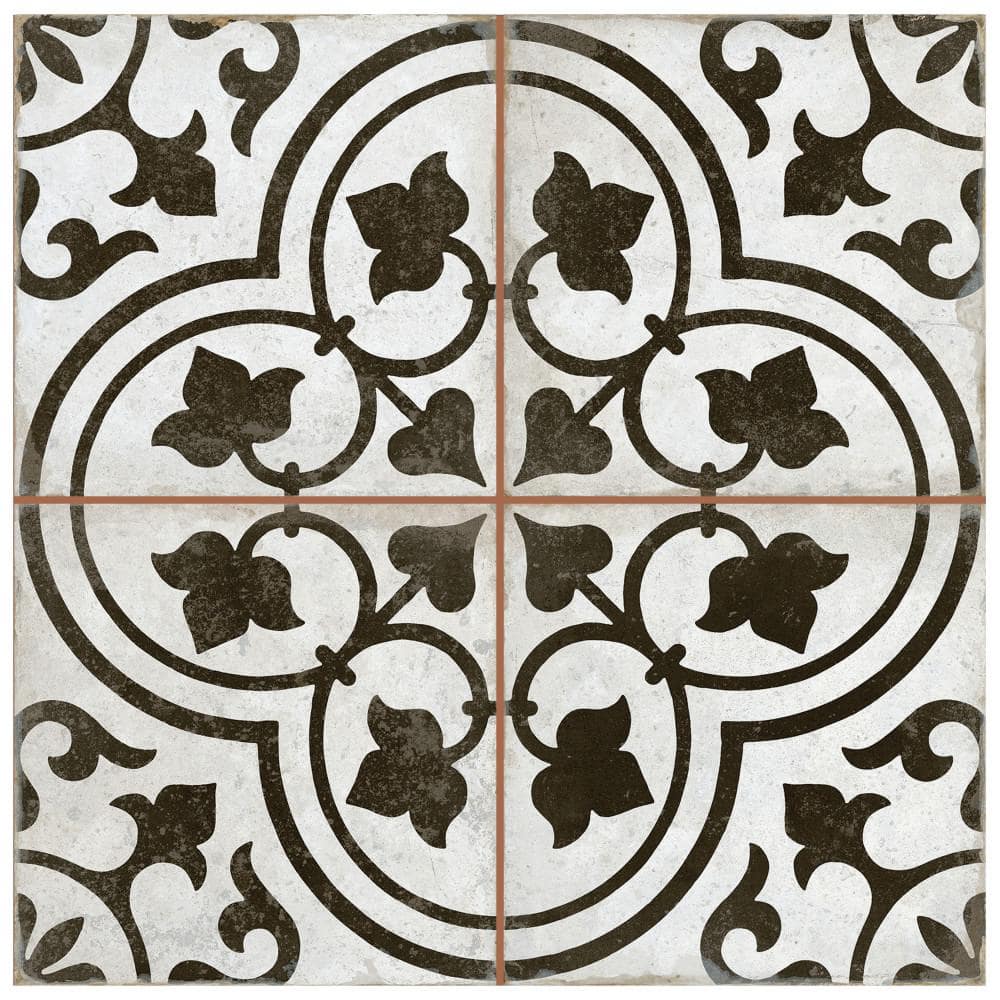 Merola Tile Kings Ornate Nero 17-5/8 in. x 17-5/8 in. Ceramic Floor and ...