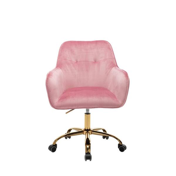 HOMEFUN Pink Velvet Upholstered Swivel Office Task Chair HFHDSN-177PK