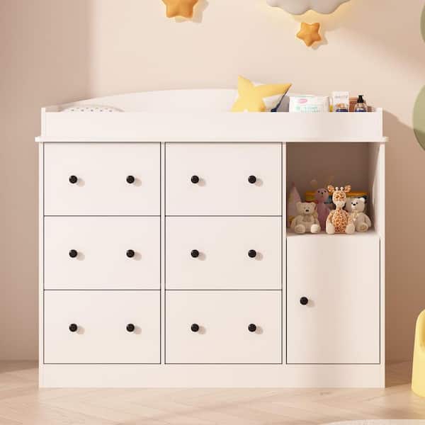 FUFU&GAGA White Wooden Changing Table, Kids Low Dresser, Chest with ...