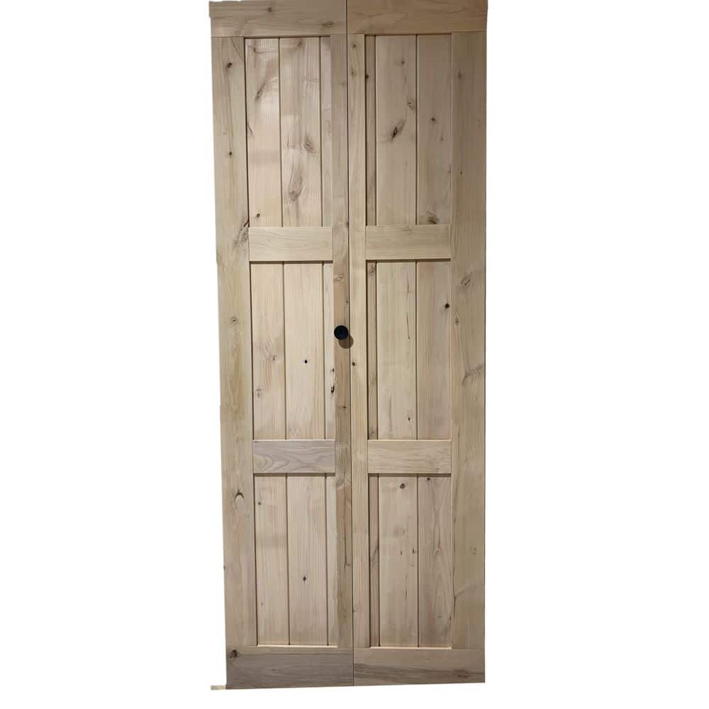 LUBANN 32 in. x 84 in. Bifold Shaker Solid Core Unfinished Alder Wood ...