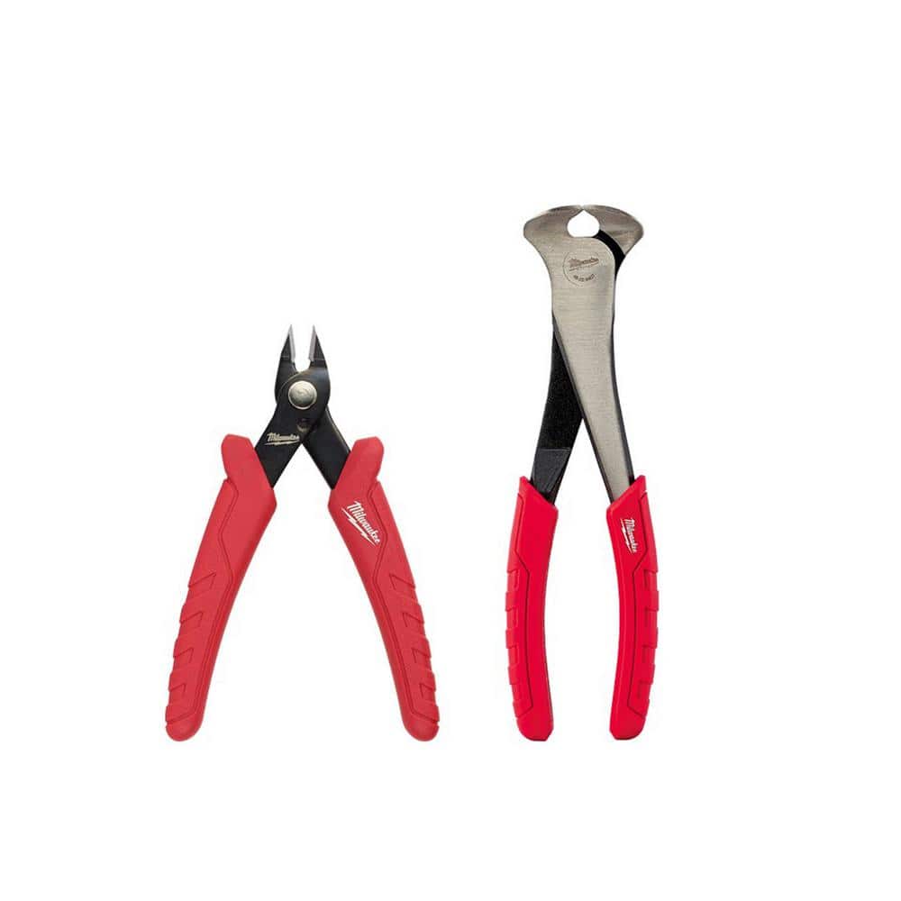 Milwaukee 4 75 In Mini Flush Cutting Pliers And 7 In Nipping Pliers