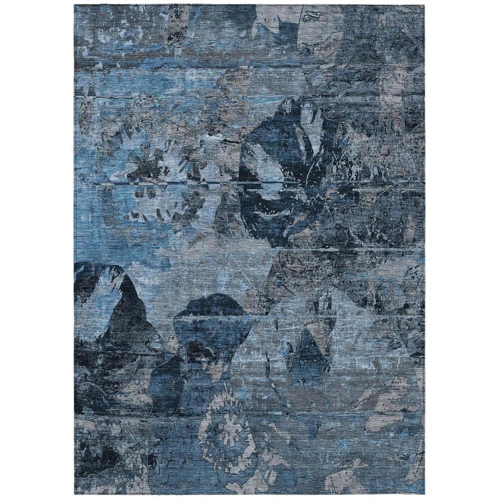 HomeRoots Blue and Dark Blue 5 ft. x 8 ft. Woven Floral Rectangle ...