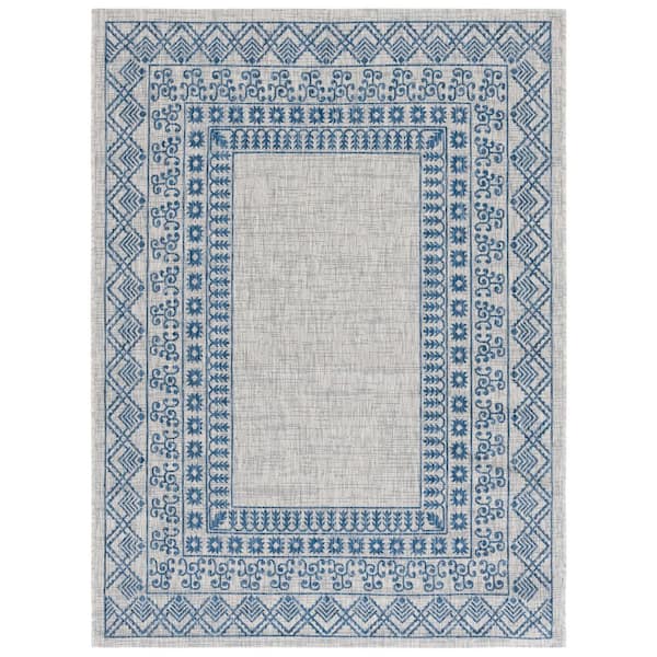 SAFAVIEH Courtyard Gray/Navy 5 ft. x 8 ft. Border Ornate Indoor/Outdoor ...