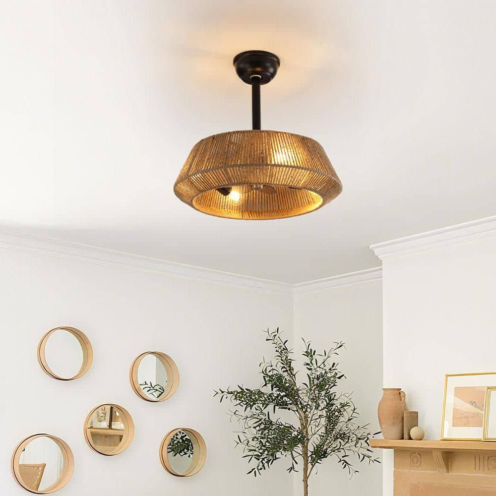 Basdien 19 in. 4-Light Brown Flush Mount Jute Rope Standard No Include ...