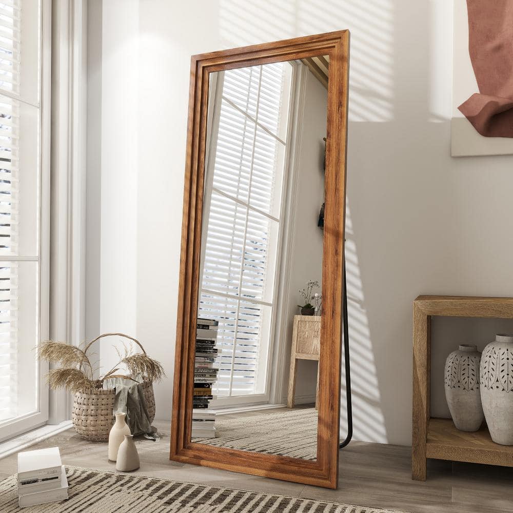 XRAMFY 64 in. H x 21 in. W Rectangular Classic Brown Wood Framed Full ...