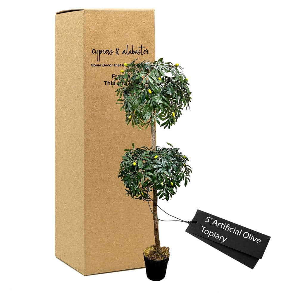 CYPRESS & ALABASTER Handmade 5 ft. Artificial Olive Topiary Tree in ...