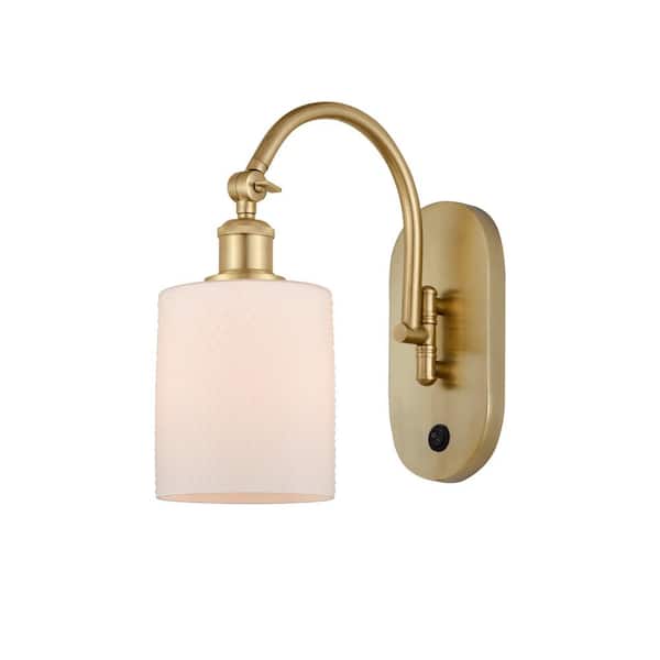 Innovations Cobbleskill 1-Light Satin Gold, Matte White Wall Sconce ...
