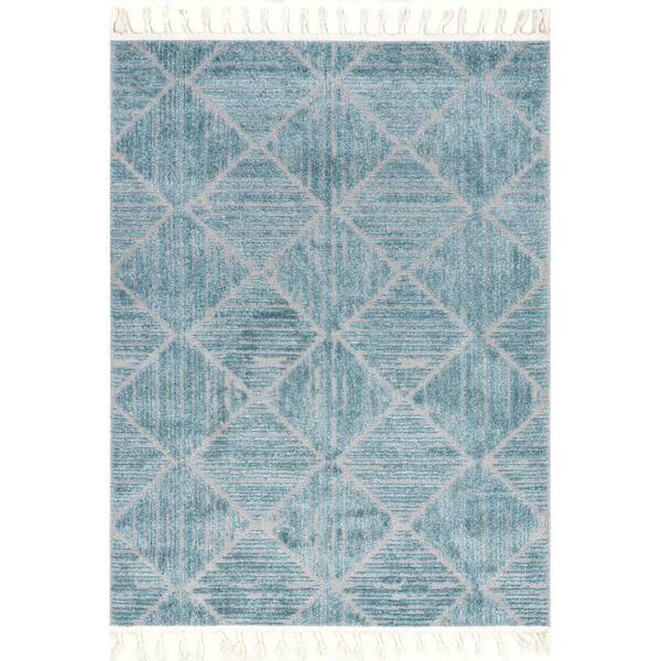 nuLOOM Kerry Light Blue 8 ft. x 10 ft. Geometric Tasseled Area Rug ...