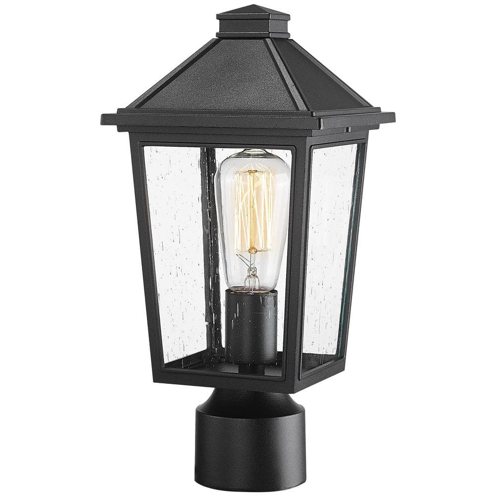 JAZAVA 1-Light Black Aluminum Hardwired Outdoor Weather Resistant Post ...