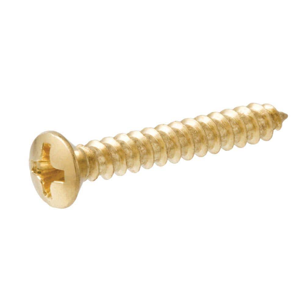 Everbilt #6 x 1 in. Brass-Plated Oval-Head Phillips Decor Screws (3 ...