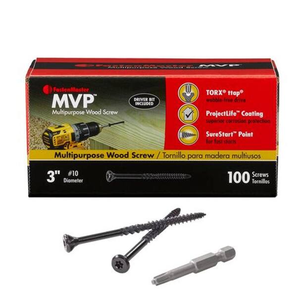 FastenMaster #10 x 3 in. Torx TTAP Drive Suresink Flat Head MVP Multi-Purpose Wood Screw (100 ...
