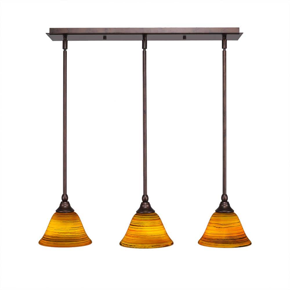 Livingston 100-Watt 3 Light Dark Granite Linear Pendant Light with 7 in ...