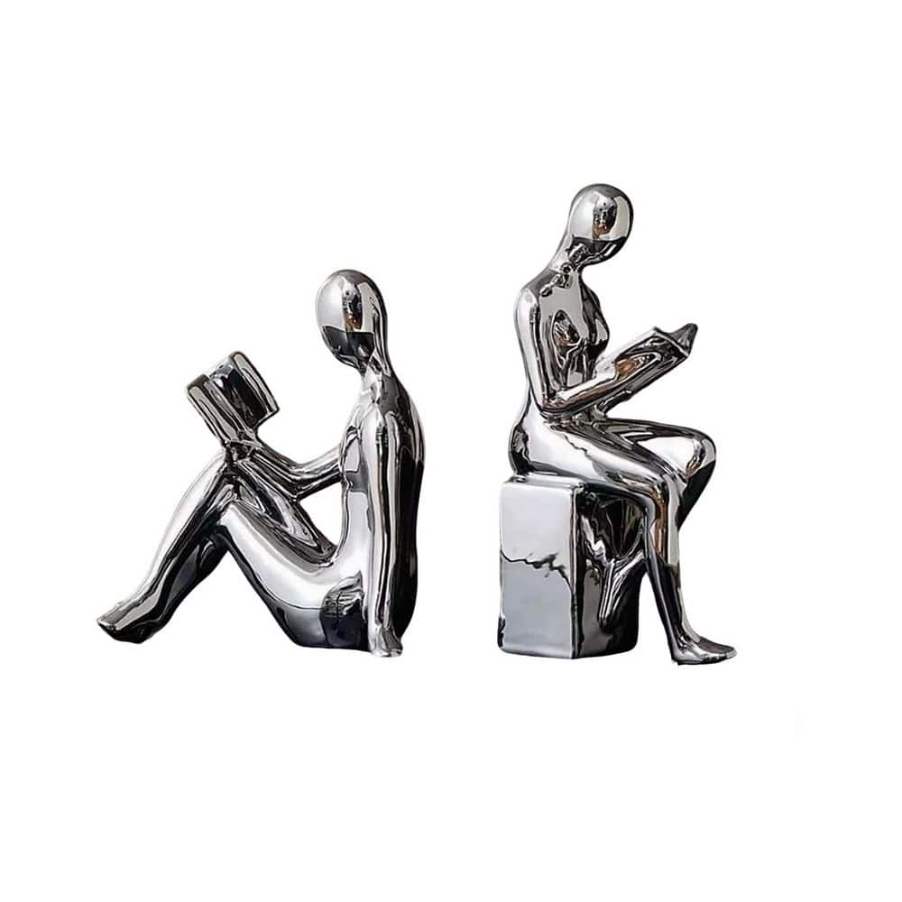 Silver Reading Book Statue Ceramic Bookend Set of 2 HDDBZP62DT - The ...