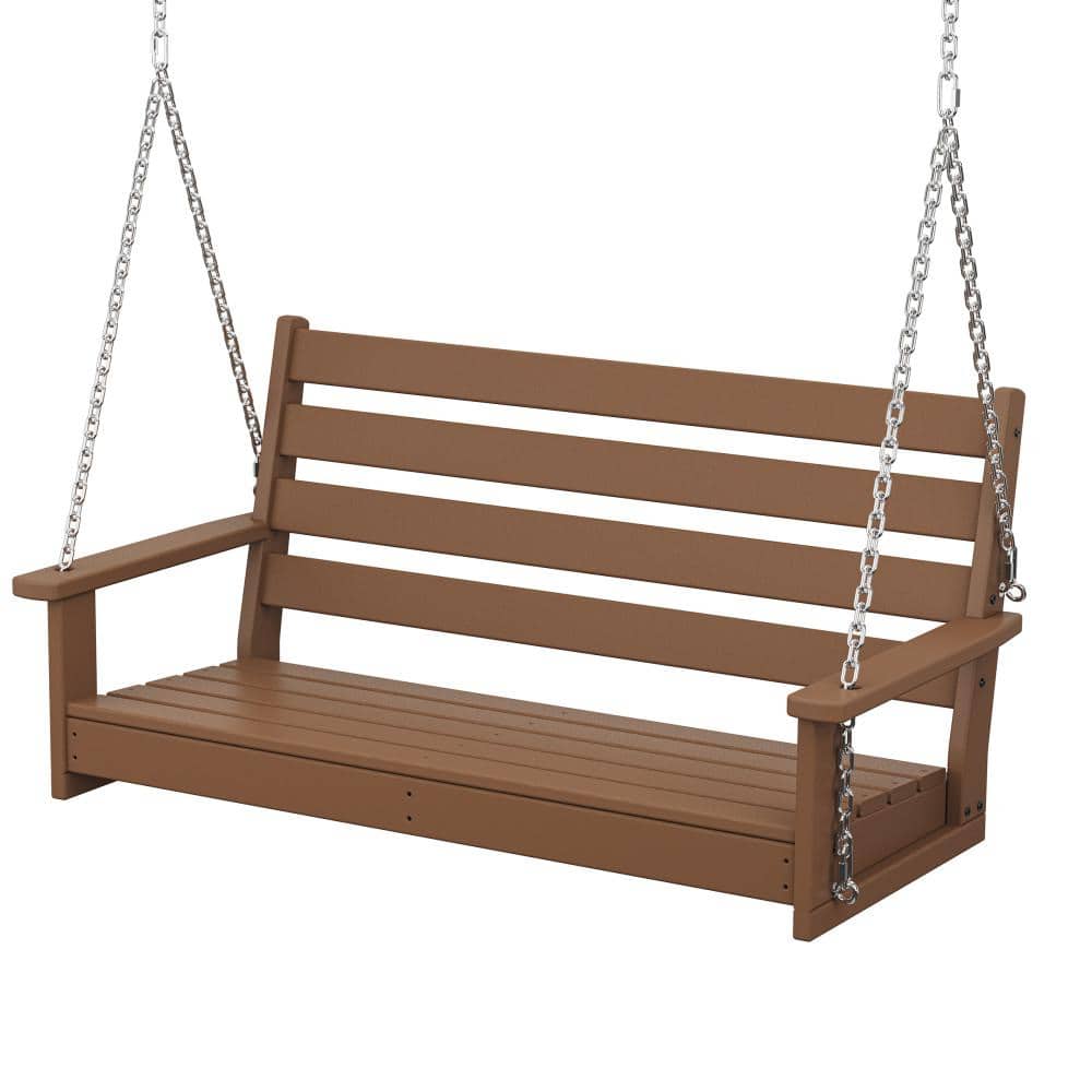 POLYWOOD Grant Park 48 in. 2-Person Teak HDPE Plastic Swing MNS484TE ...