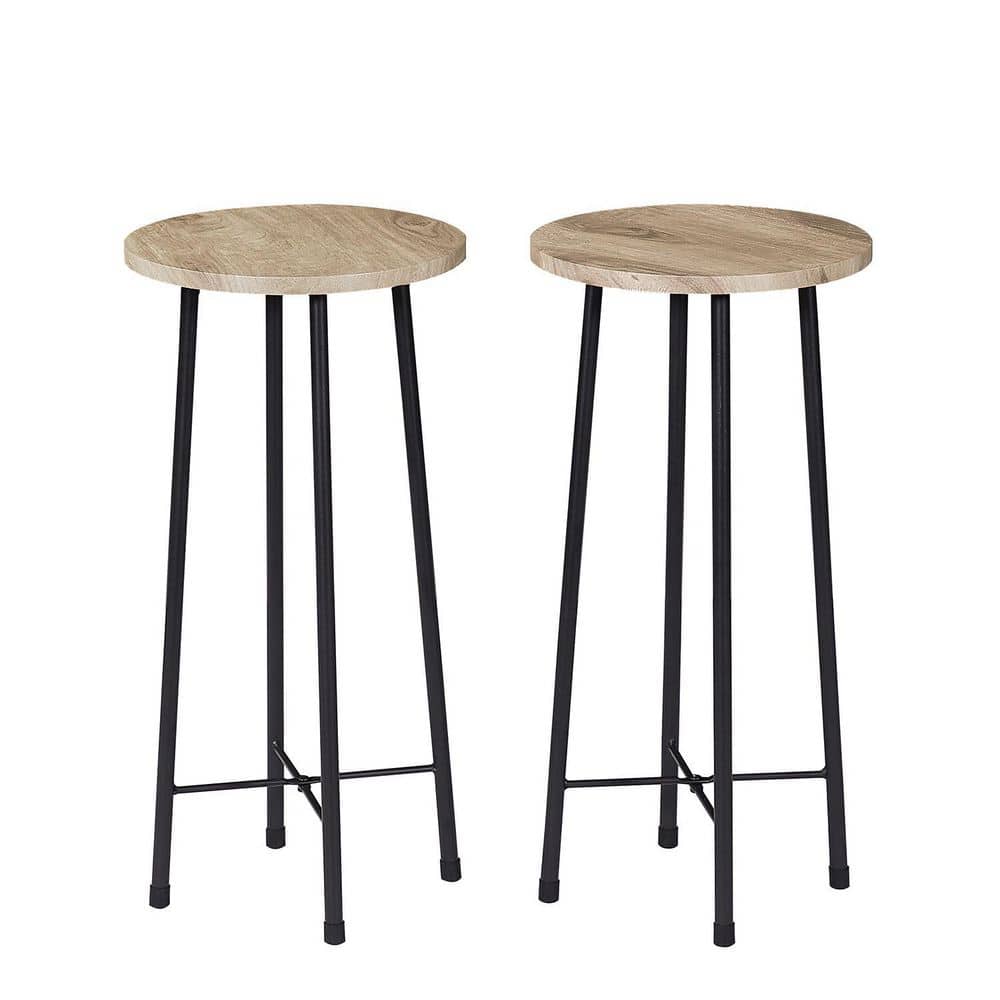 VECELO 24 in. Maple Color Metal 23.6 in. Bar Stool with Wooden Seat Bar ...