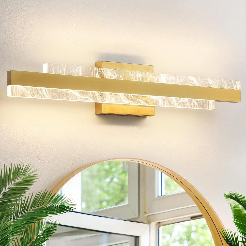 KAISITE 24 in. 1-light Gold LED Vanity Light Bar, Dimmable Bathroom ...