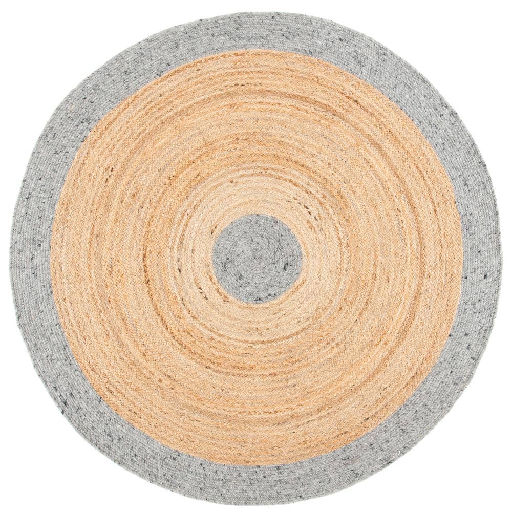 SAFAVIEH Braided Gray/Natural 4 ft. x 4 ft. Round Solid Border Area Rug ...
