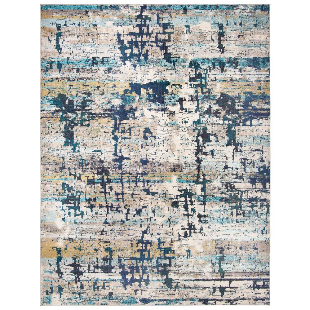 SAFAVIEH Madison Cream/Blue 12 ft. x 15 ft. Geometric Abstract Area Rug ...