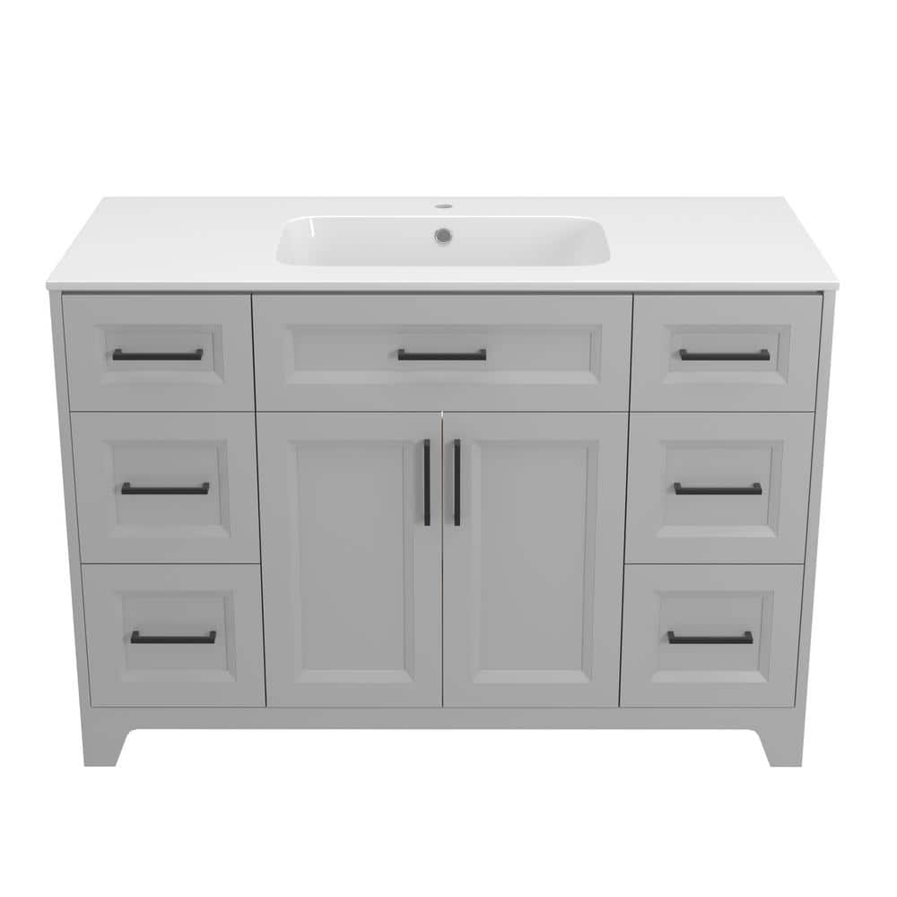 Zeafive 48 in. Single Sink Freestanding Light Gray Bath Vanity with ...